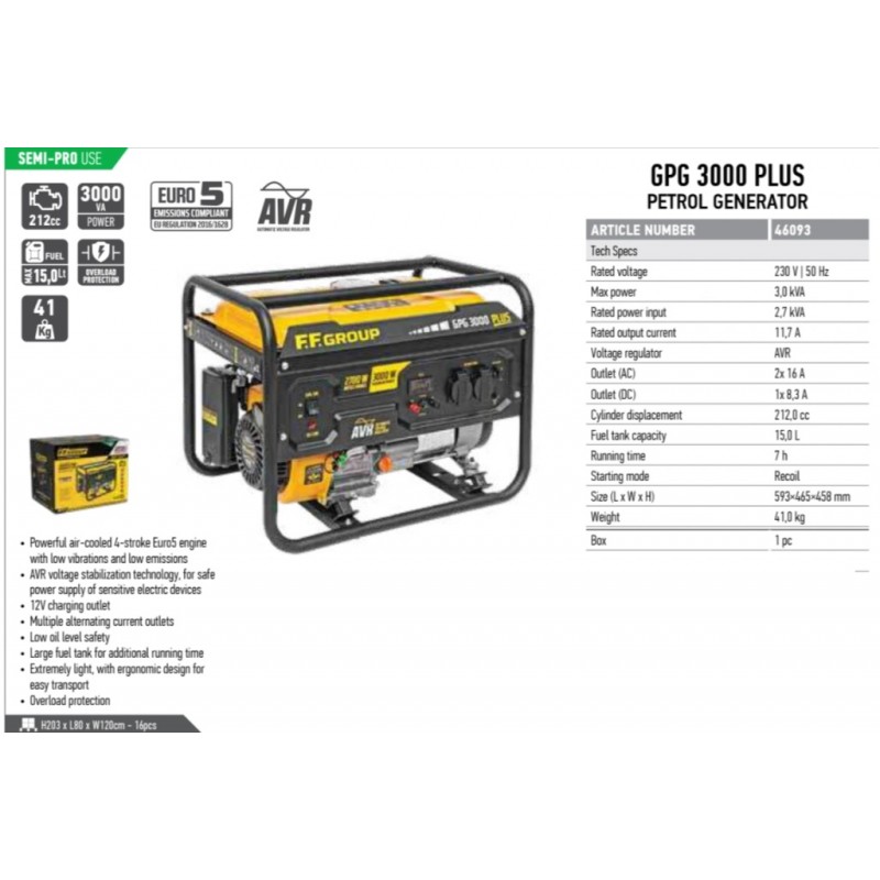 Benzininis generatorius 3Kw 46093 FFGROUP