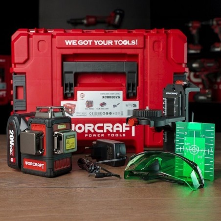 Akumulatora krustlīniju līmeņrādis 3x3D komplekts (zaļš lāzers) 20V 2.0Ah LI-ION (XCUBE kaste)