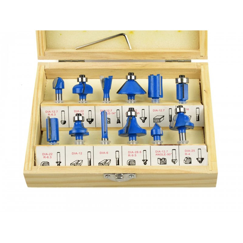 Wood milling cutter set 12pcs. 6mm shank.